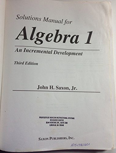 Saxon Algebra 1 Solutions Manual Third Edition By Saxon | World of Books US