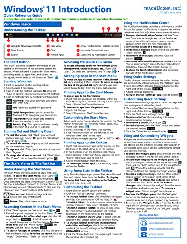 Microsoft Windows 11 Introductory Quick Reference Guide Laminated Cheat ...