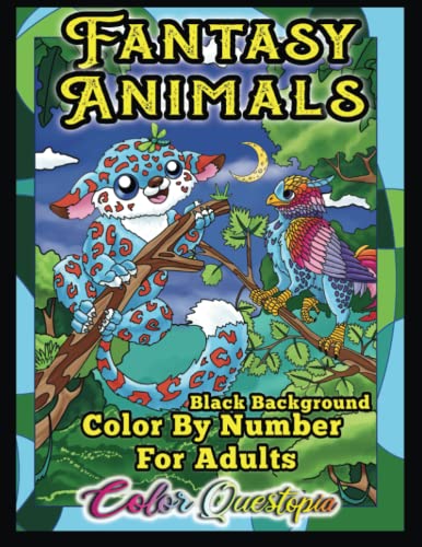 Fantasy Animals Color By Number for Adults BLACK BACKGROUND: Cute ...