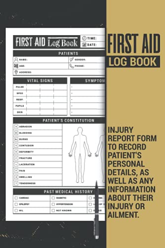 First Aid Log Book | Injury report Form to record patient's personal ...