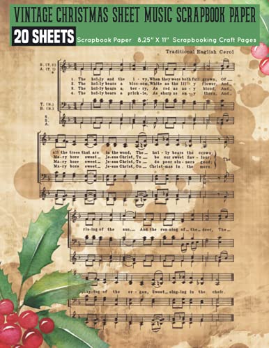 Vintage Christmas Sheet Music Scrapbook Paper: 20 Printed Music Sheets ...